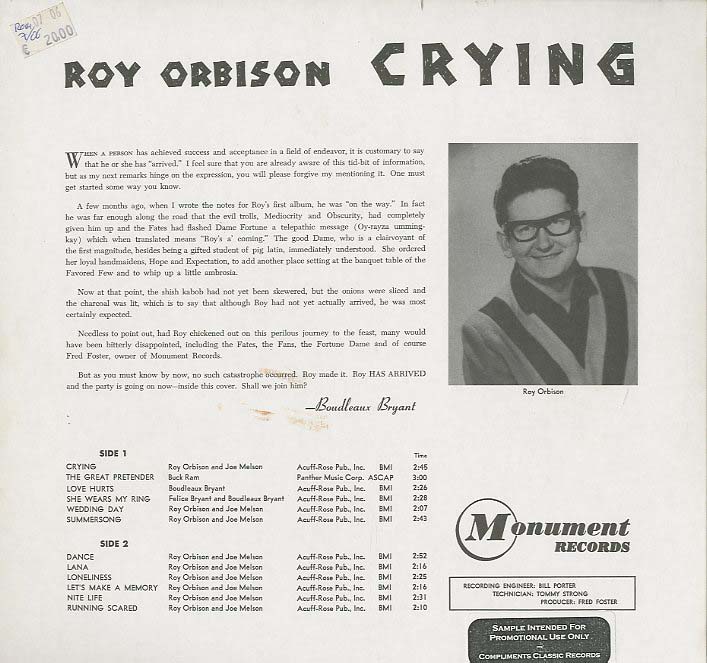Herberts Oldiesammlung Secondhand LPs Roy Orbison - Crying (LP)